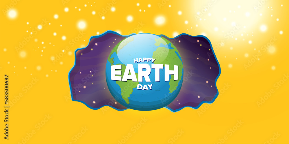 World earth day cartoon horizontal banner with earth globe isolated on ...