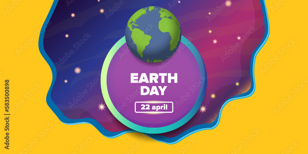 World earth day cartoon horizontal banner with earth globe isolated on ...
