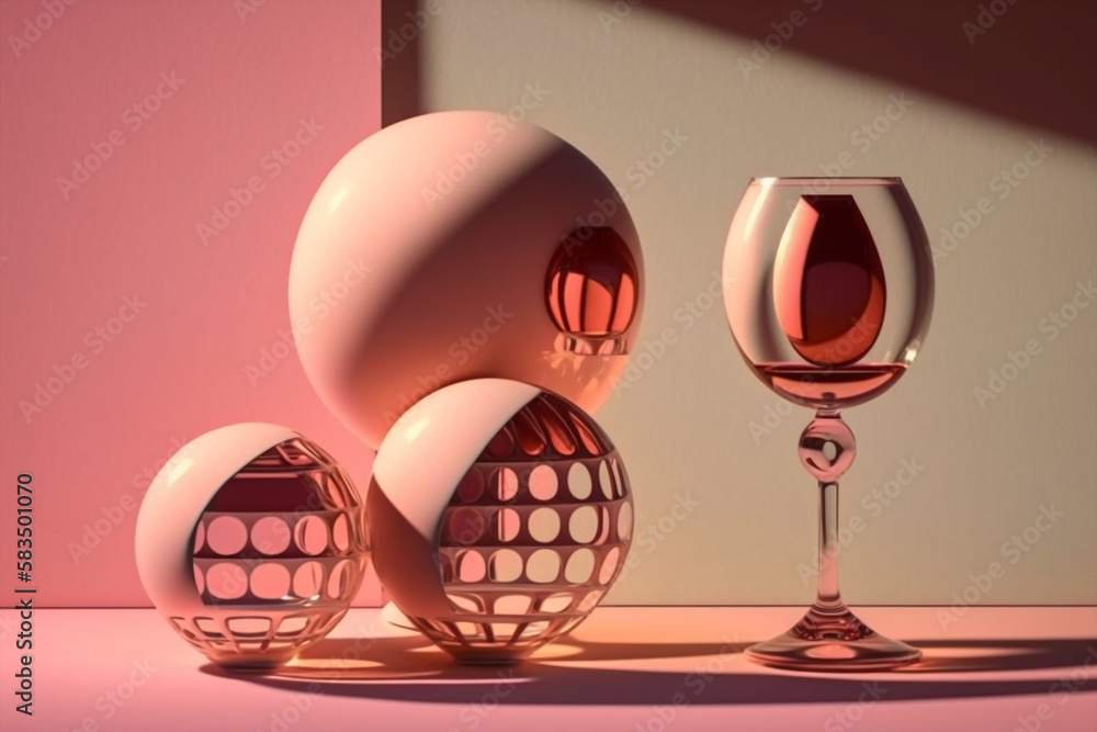 trendy surreal drink with rounded glass objects on minimal background ...