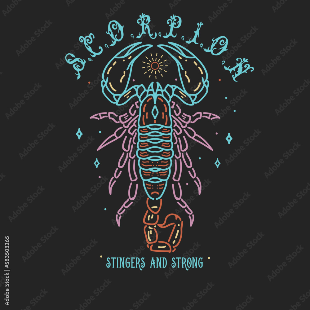 Hand drawing vintage scorpion stingers line art tattoo vector ...