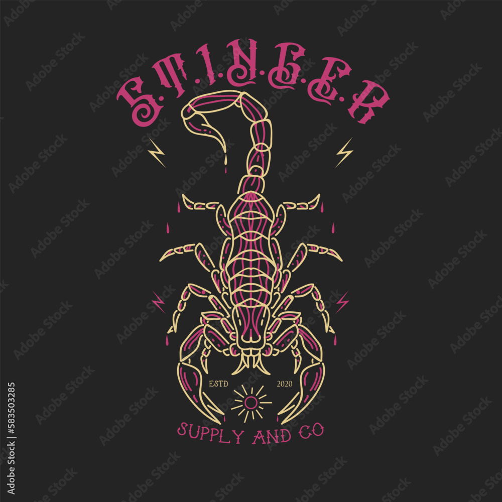 Hand drawing vintage scorpion stingers line art tattoo vector ...