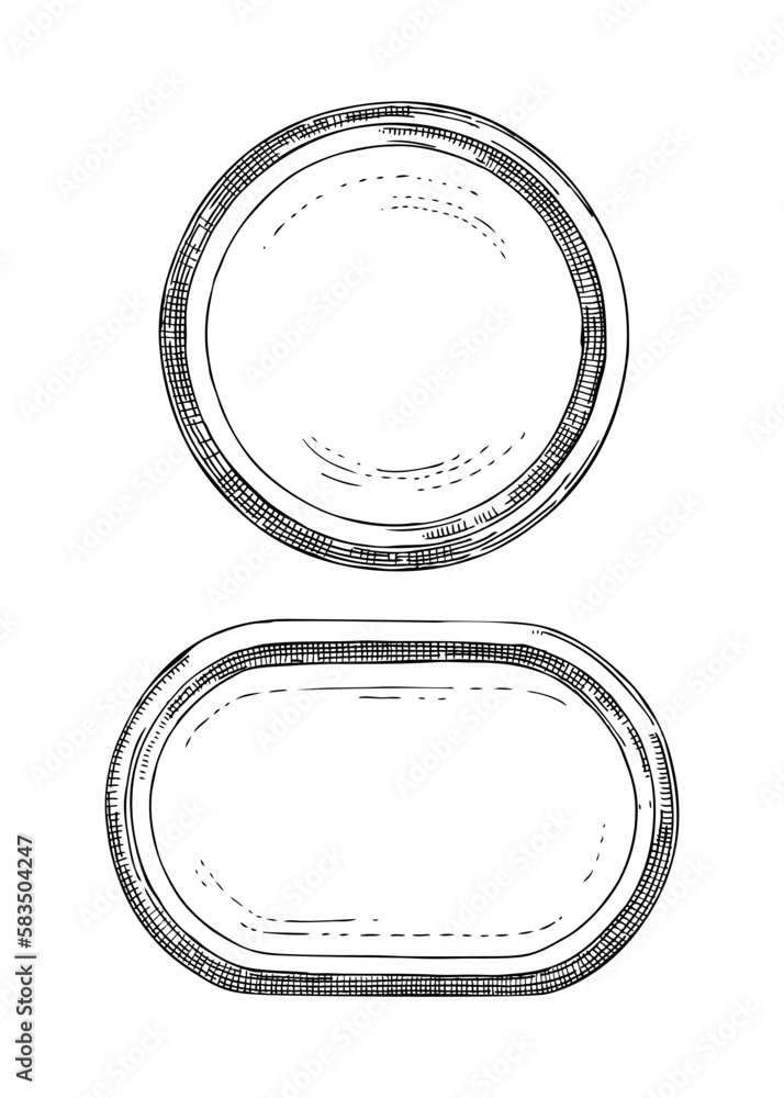 Vector set of two bowls in sketch style. Hand drawn platter ...