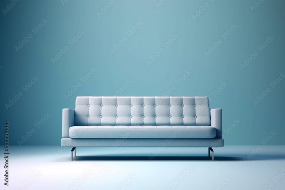 Soft blue sofa on blue background, 3D illustration, AI generated image ...