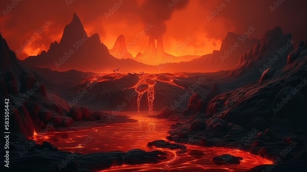 Lava Volcano Fantasy Backdrop, Concept Art, CG Artwork, Realistic ...