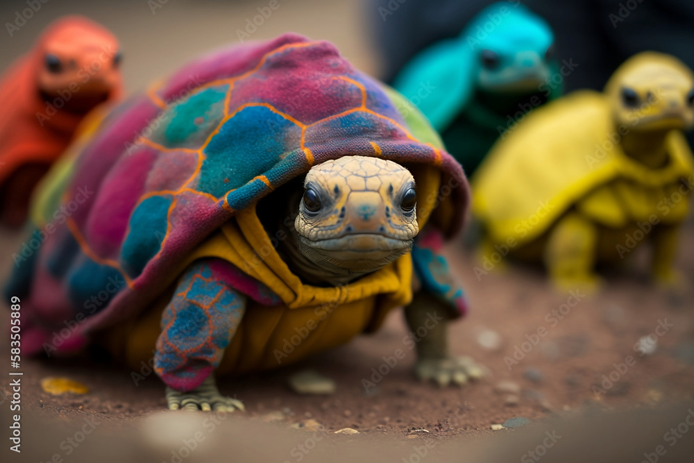 Sea turtle with vivid color bomb explosion backgrounds, cute and ...