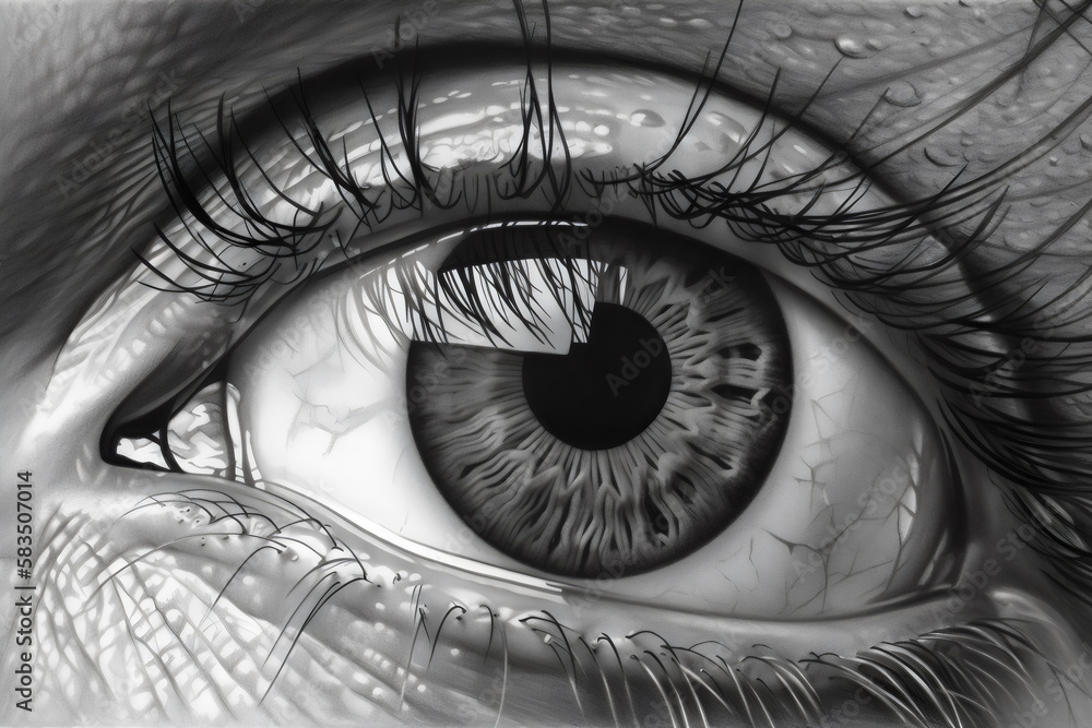 graphite pencil realistic illustration of a macro human eye, made with ...