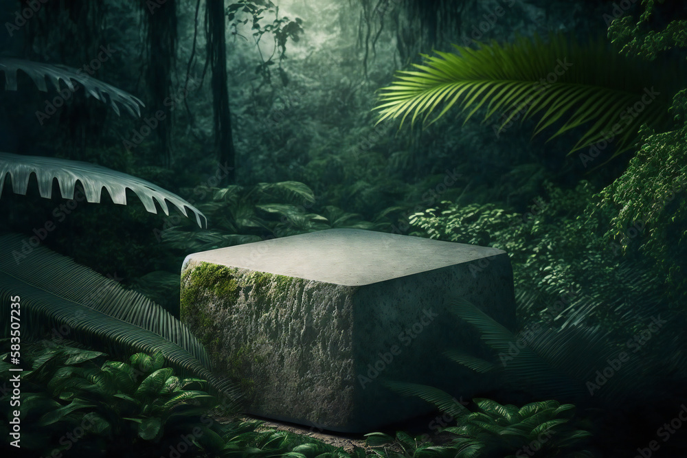 Stone platform pedestal in tropical forest for product, nature, forests ...