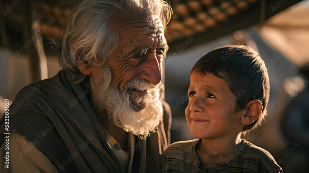 Abstract art. Colorful painting art portrait of Abraham with his son ...