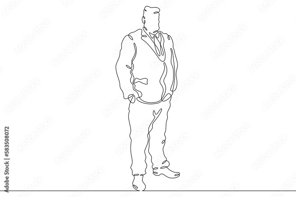 One continuous line. Fat man businessman. Fatty in a business suit ...