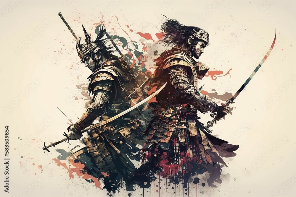 Anime Samurai Warriors Rushing Each Other With Swords In Front Of Each