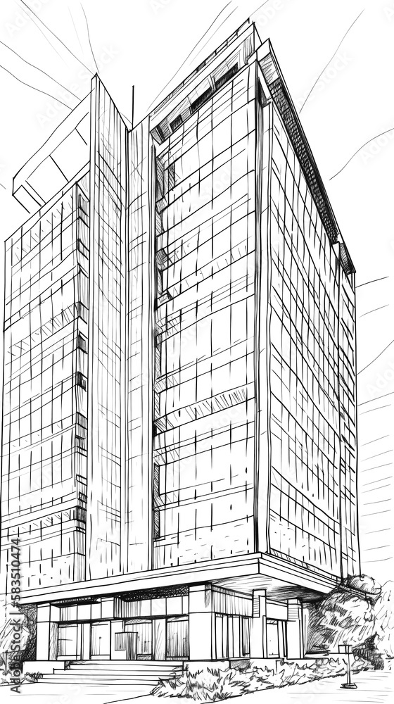 Concept technical design sketches of office buildings and skyscrapers ...