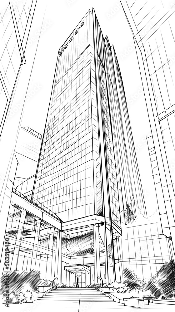 Concept technical design sketches of office buildings and skyscrapers ...