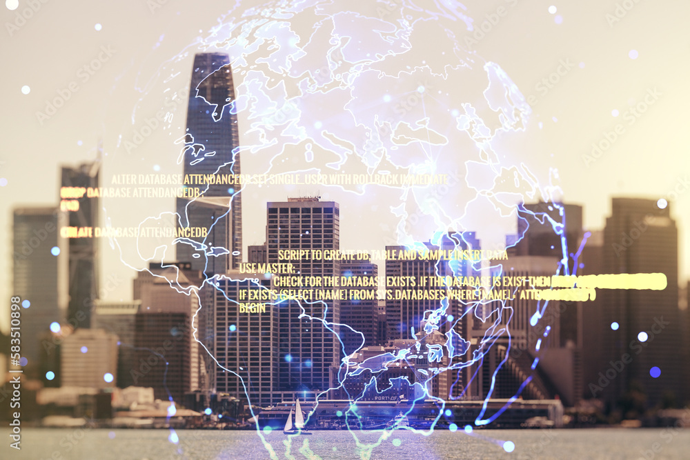 Foto de Multi exposure of abstract programming language hologram and ...