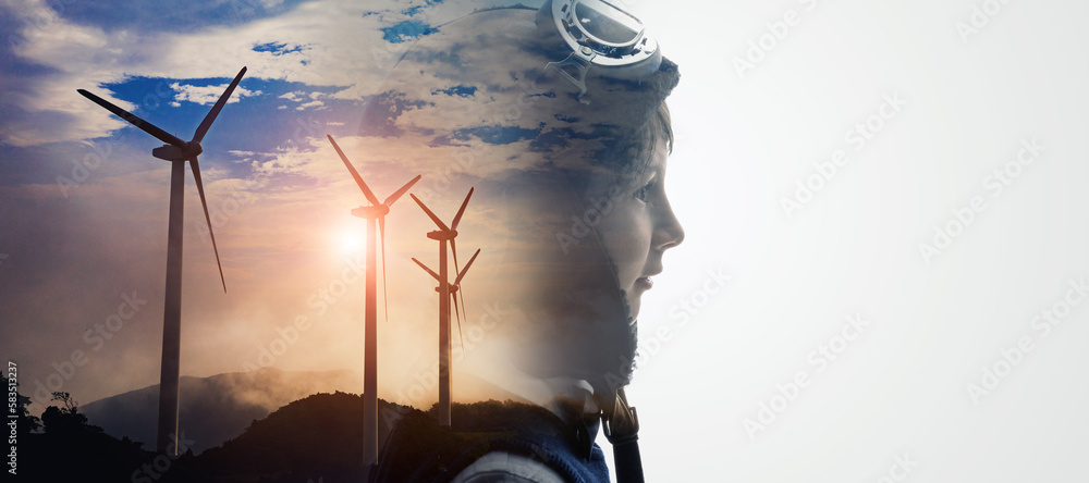 Little child silhouette and environment technology concept. Wide angle ...