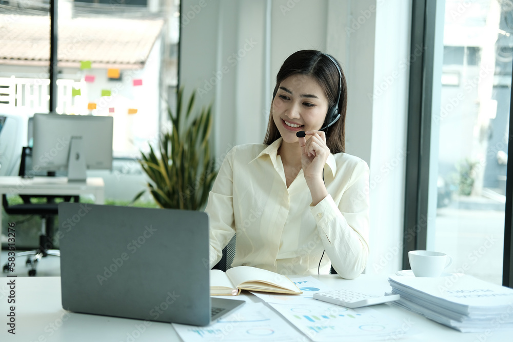 Young business asian woman working call centre customer service agents ...