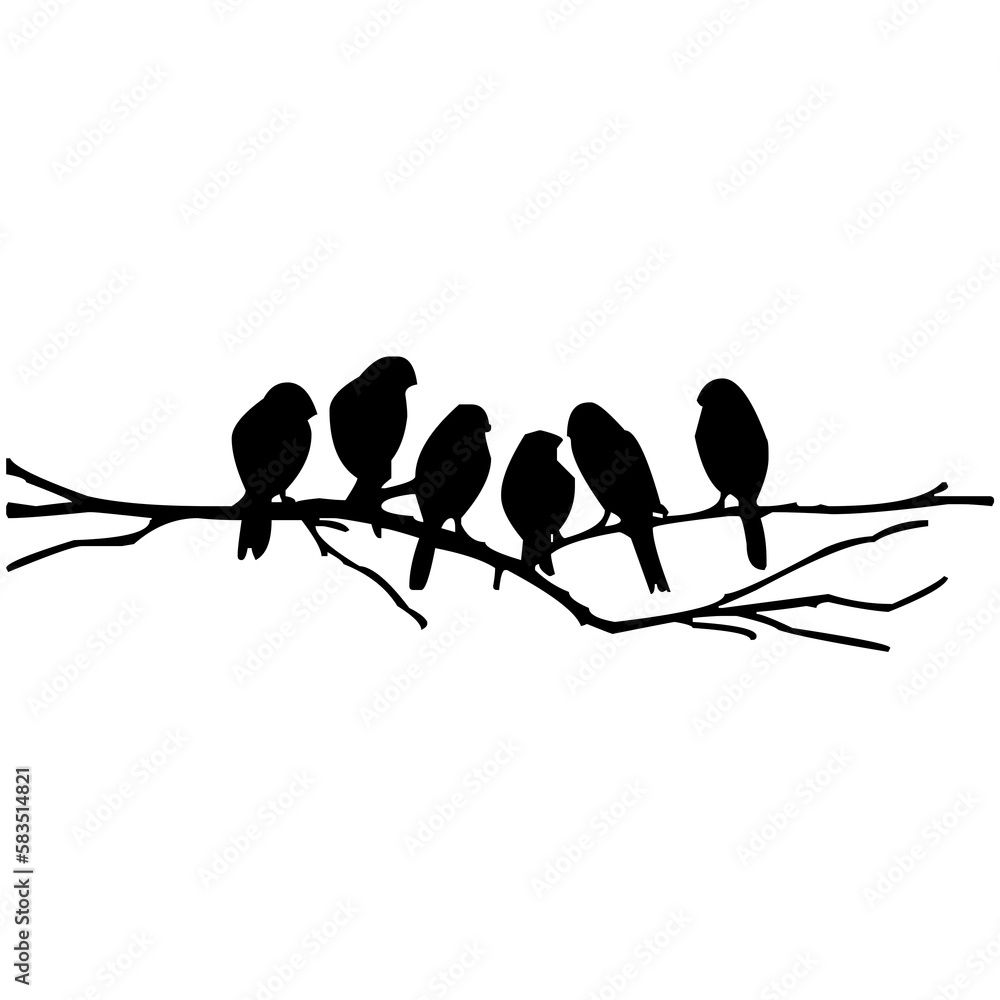 birds on a tree, natural, black silhouette illustration with ...