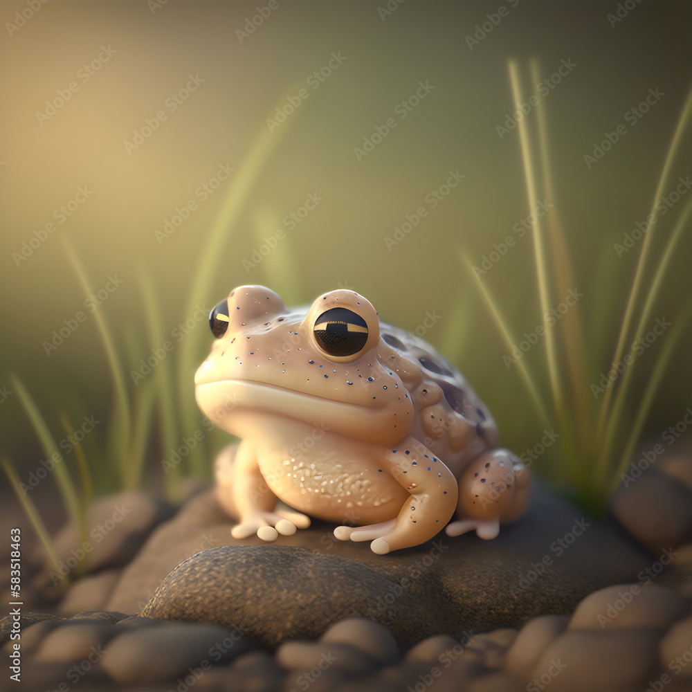 cute 3D frog or toad on a rock in nature, made with generative ai Stock ...