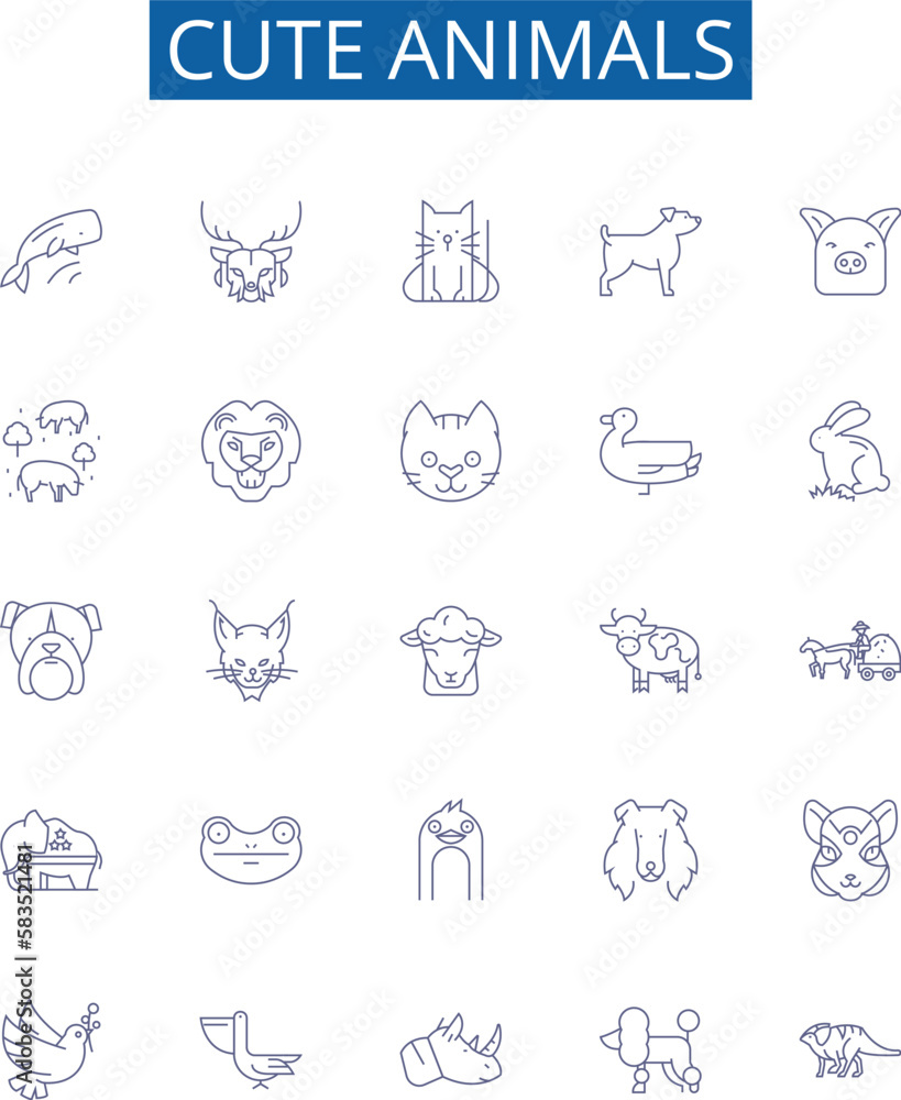 Cute animals line icons signs set. Design collection of Furry, Kittens ...