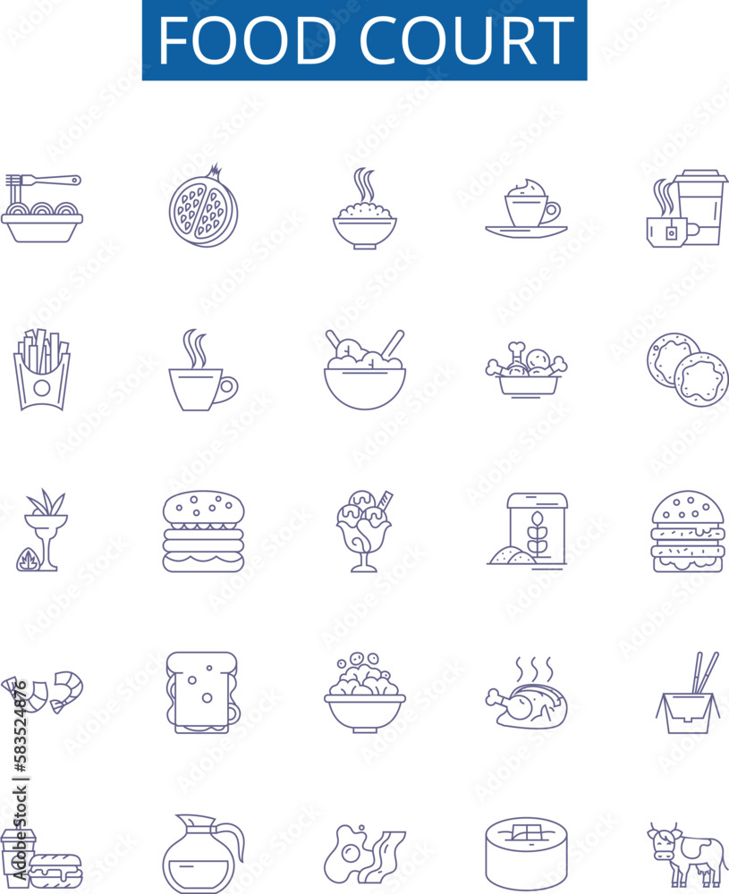 Food court line icons signs set. Design collection of Cafeteria ... Food court line icons signs set. Design collection of Cafeteria ...