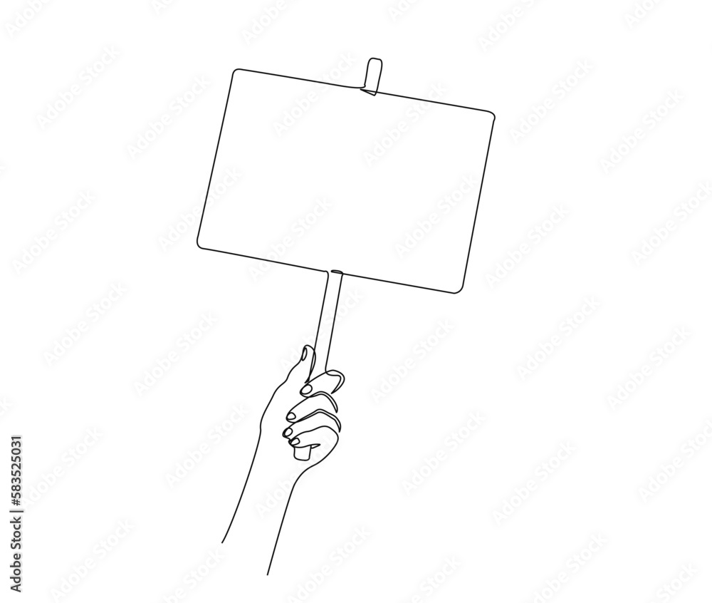 Continuous one line drawing of hand holding empty sign board. Hand ...