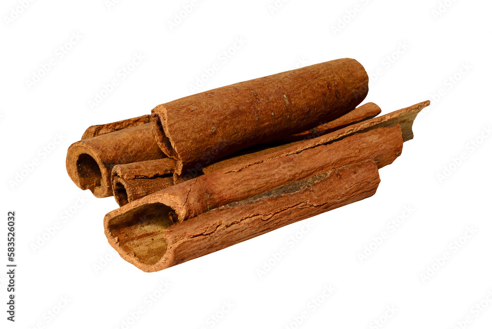 Cinnamon sticks isolated on transparent background. Three aromatic ...