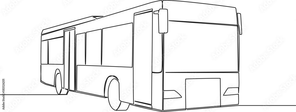 continuous single line drawing of public bus, public transport concept ...