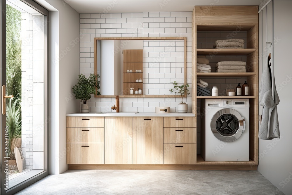 Design of the washing area with a simple sink cabinet. Generative AI ...