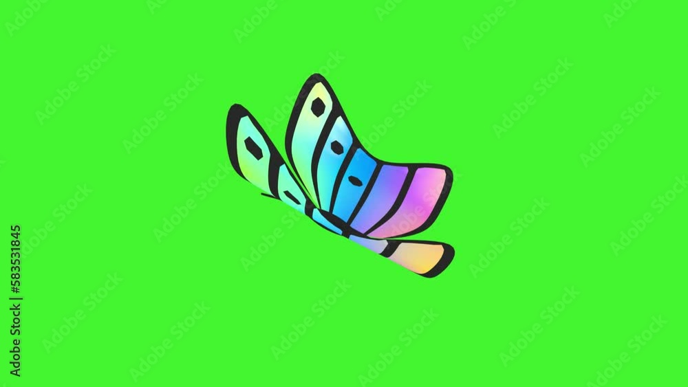 Abstract butterfly flies, flaps its wings on a green screen. Butterfly ...