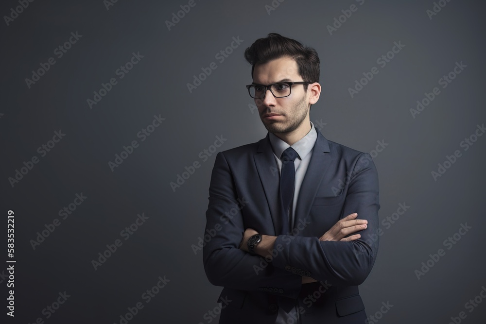 serious man banker entrepreneur trader boss in a suit isolated on grey ...