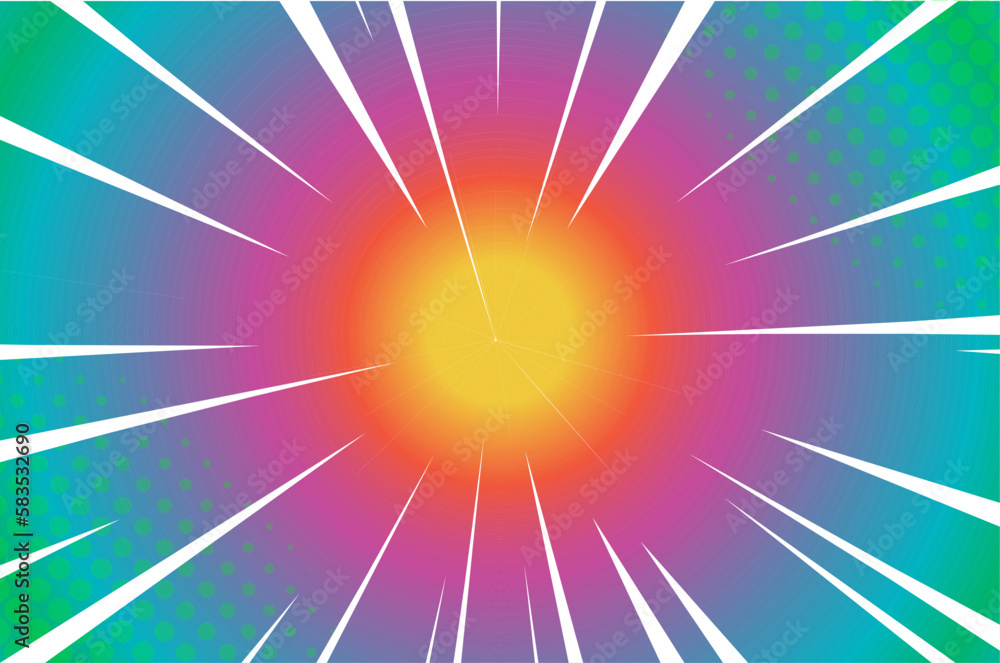 Manga neon anime action frame lines with halftones. Colored Pop art ...