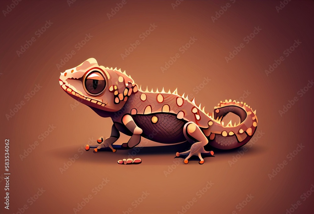 Cartoon illustration of a solitary fat-tailed gecko, featuring a nature ...
