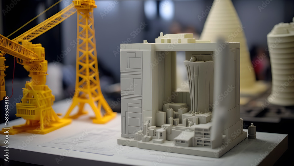 Building 3d print mockup. Illustration of prototyping architecture on a ...