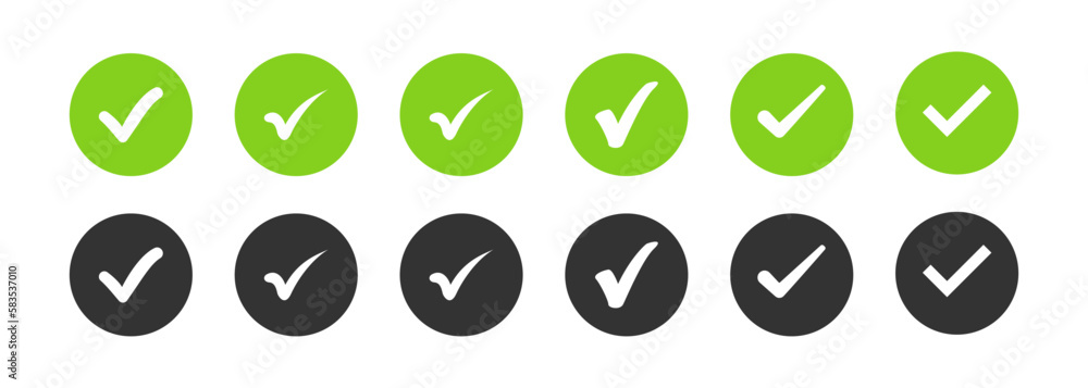 Green check mark and red cross icon set. Circle and square. Tick symbol ...