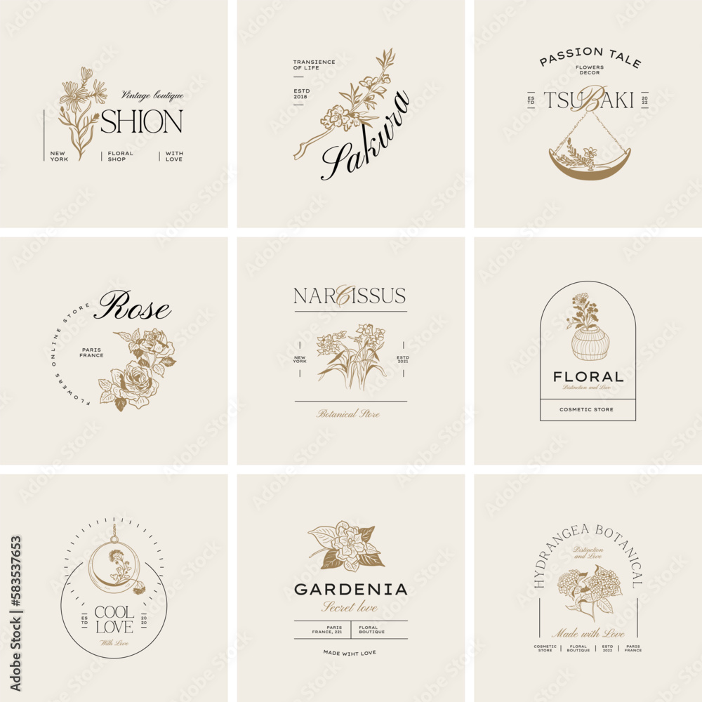 Vintage Flower logo template illustration for branding Stock Vector ...