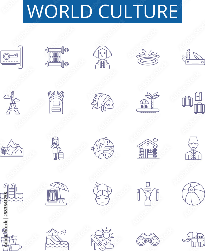 World culture line icons signs set. Design collection of Culture, World ...