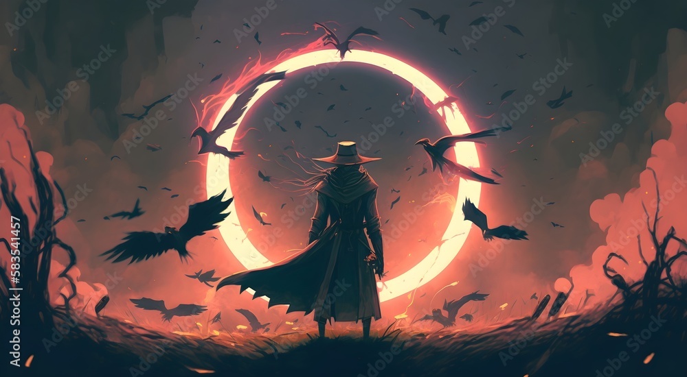 wizard of crows casting a spell in the mysterious field with solar ...