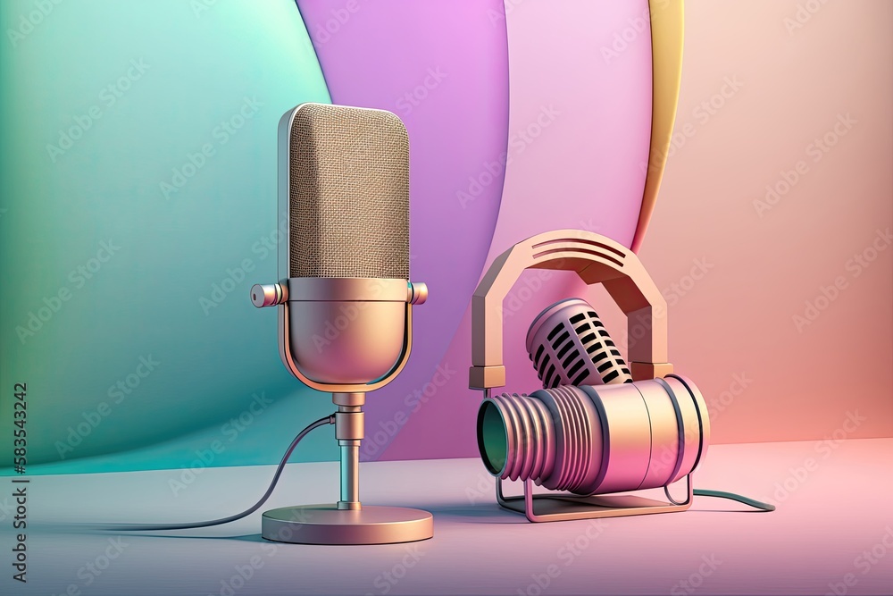 Captivating and professional, this pastel-colored shot of a microphone ...