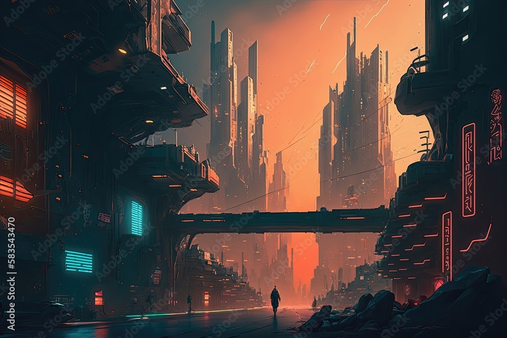A dark and gritty cyberpunk alleyway in the metaverse, featuring ...