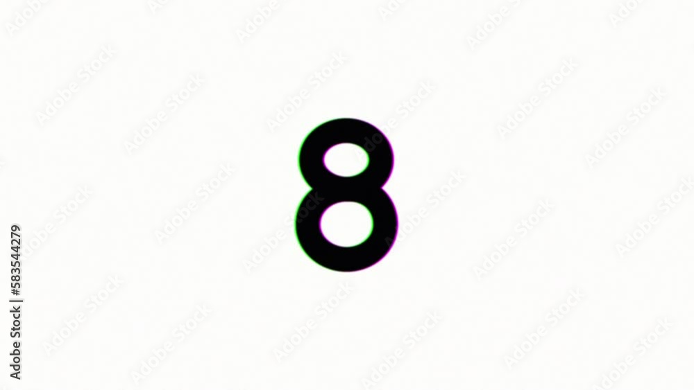 Countdown from 10 to 1. Black letters with RGB split channels on white ...