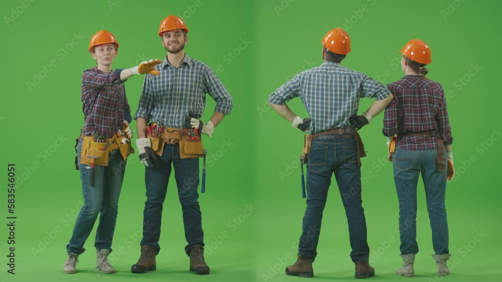 2-in-1 Split Green Screen Collage: Happy Young Male and Female Civil ...