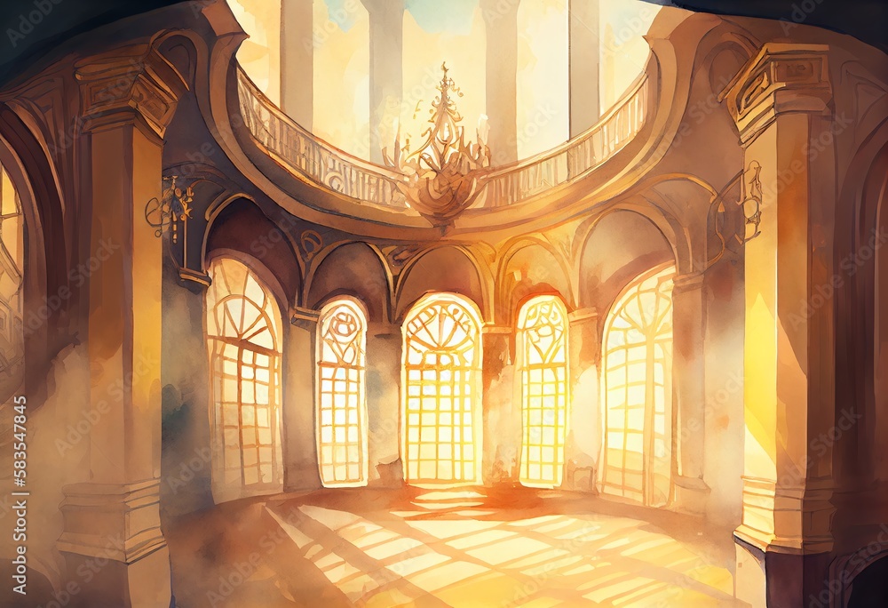 Watercolor Illustration of a A Realistic Fantasy Interior Of The Royal ...