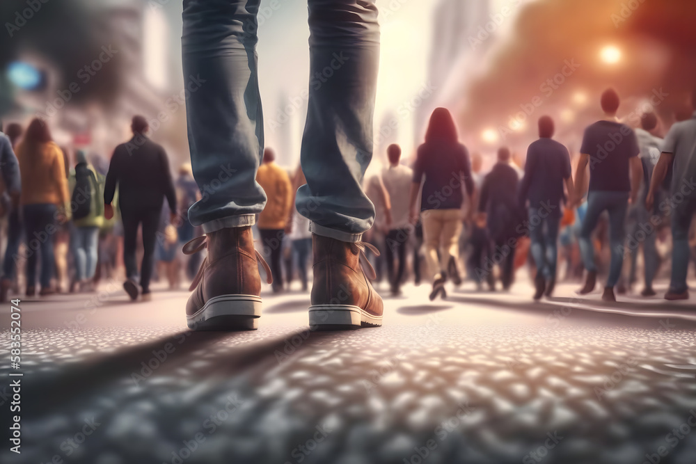 Group of people walking on the crosswalk. Neural network AI generated ...