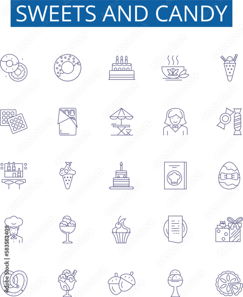 Sweets and candy line icons signs set. Design collection of ...