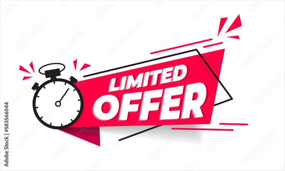 Modern banner of limited time offer with stopwatch timer red ribbon ...