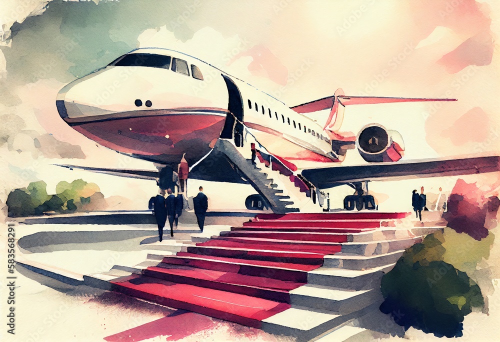 Watercolor Illustration of a Vip Luxury Red Carpet On Stairs To Private ...