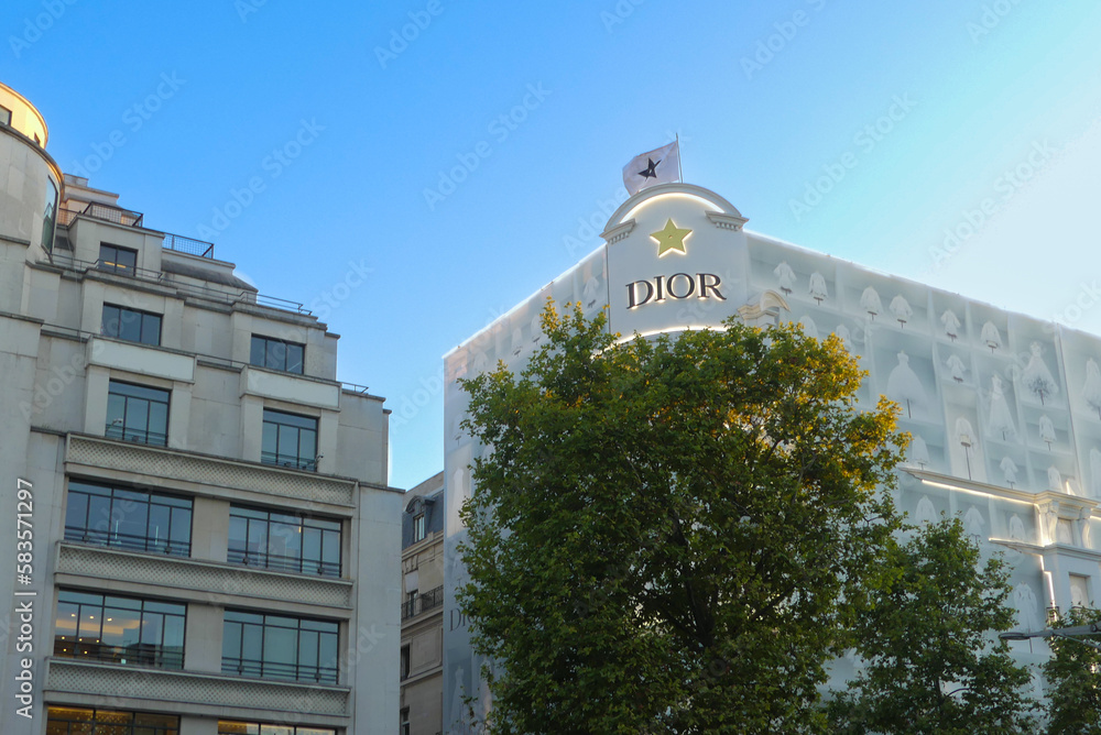 Paris, France. July 27. 2022. Dior store on the Champs Elysées. Famous ...