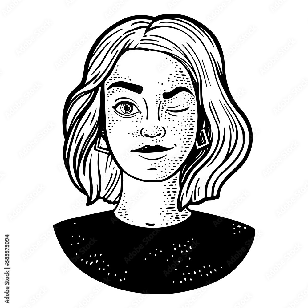 winking girl portrait sketch PNG illustration with transparent ... winking girl portrait sketch PNG illustration with transparent ...