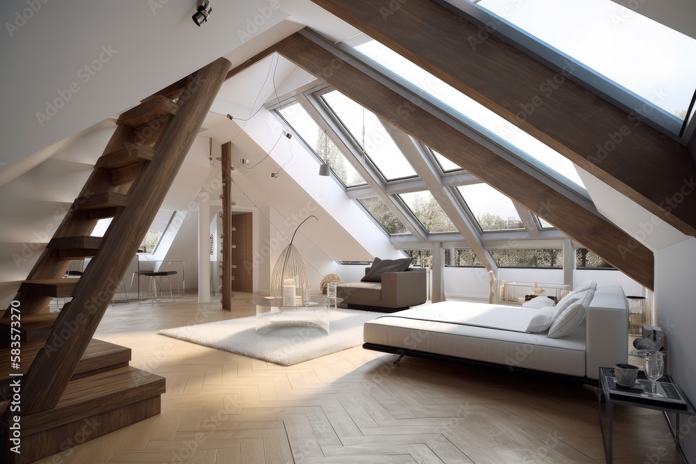 Poster A modern attic inside is a stylish and functional living space ...