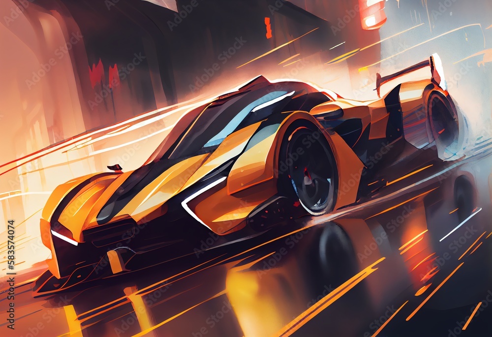 Watercolor Illustration of a Illustration Of A Futuristic Racing ...