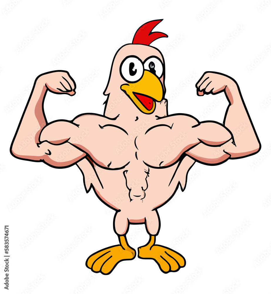cartoon chicken flexing muscle Stock Illustration | Adobe Stock